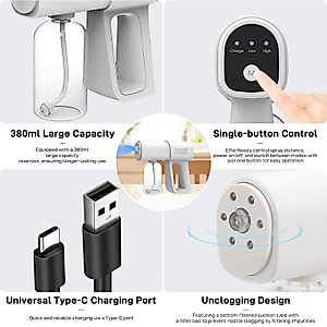 Professional Disinfectant Fogger Machine, 380ml Wireless Nano Sprayer Gun Handheld Sanitizer Fogger, Blue Light Foggers for Touchless Sanitization