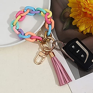Chunky Chain Link Wristlet Keychain Acrylic Bangle Key Ring Bracelet Key Chain Cute Boho Modern Car Keychain Holder (Multicolor)