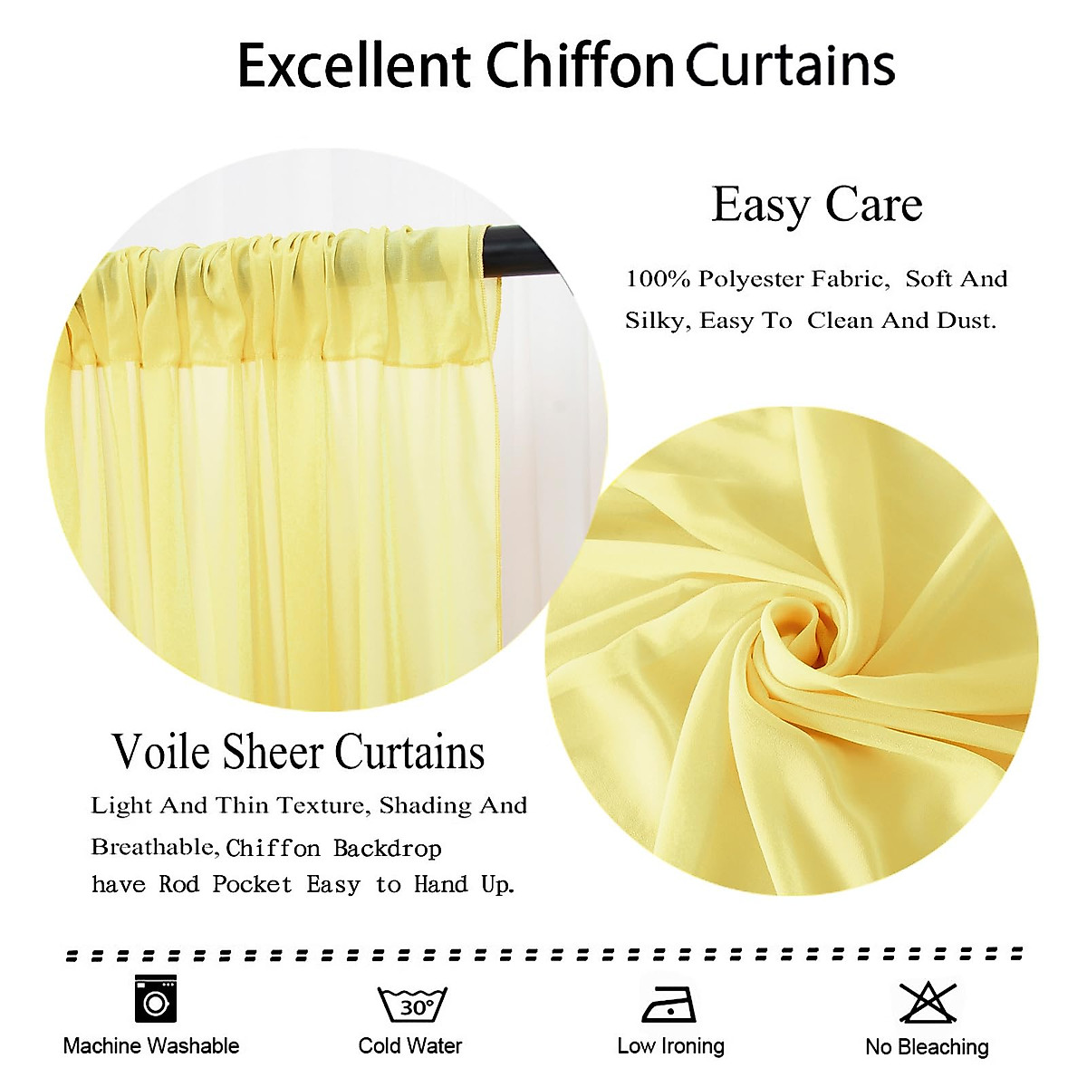 DUOBAO Chiffon Backdrop Curtain 96 Inch Length 2 Panel 29 Inch Width Wedding Backdrop Drapes Yellow Sheer Curtains Panels Tulle Fabric Photography Backdrops for Party