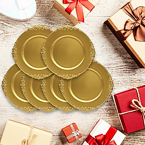 Leemxiiny Gold Charger Plates, 13" Elegant Plastic Set of 6 Chargers for Dinner Plates for Table Decoration, Wedding, Party, Thanksgiving, Christmas