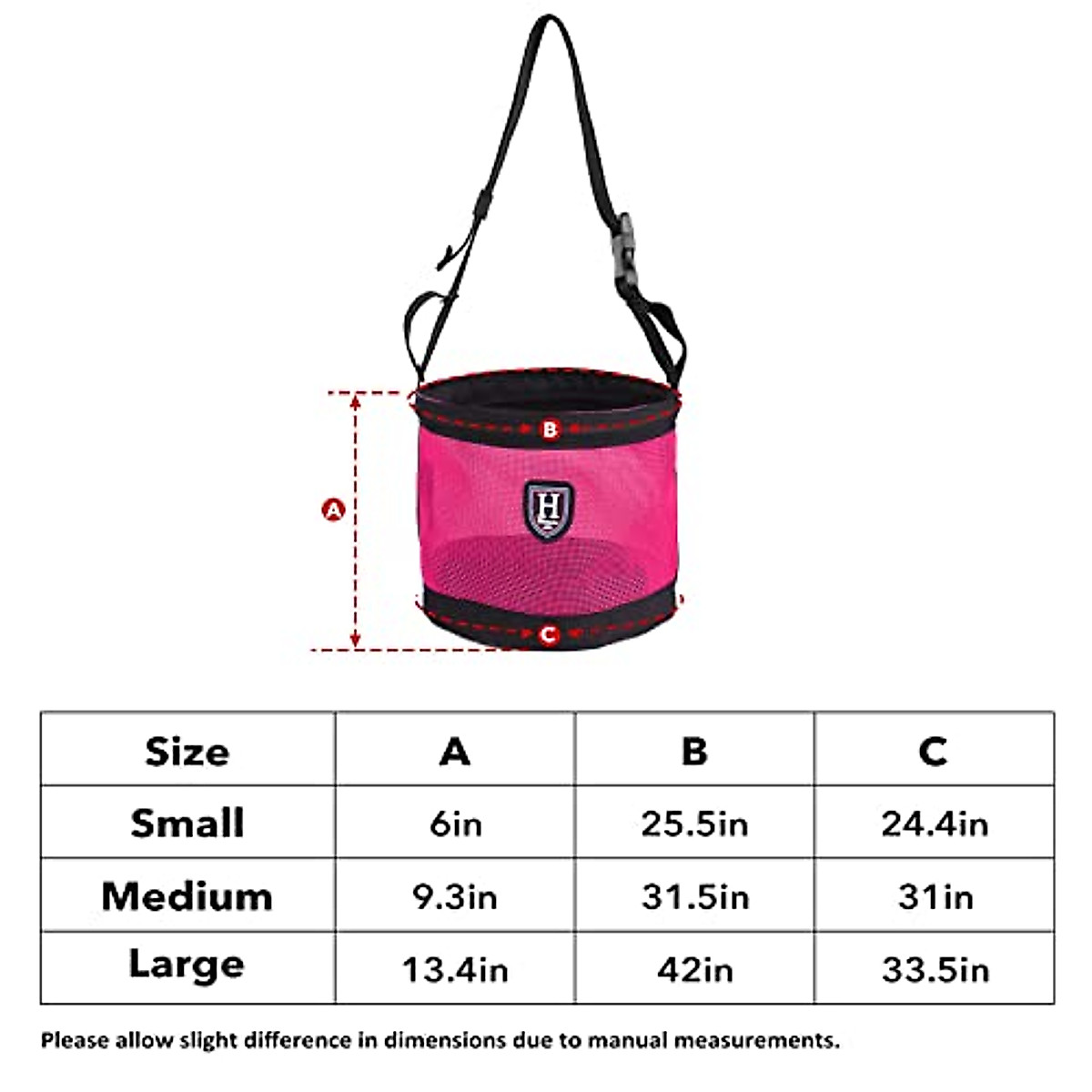 Harrison Howard Horse Muzzle Feed Bag Durable Nylon Mesh Grain Feed Bag with Adjustable Strap Rose Red Medium