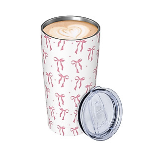 JASROTAO Pink Bow Stars Tumbler, Ribbon Bow 20oz Stainless Steel Insulated Travel Tumbler,Travel Coffee Mug with Lid and Straw Cups Gifts for Women Men