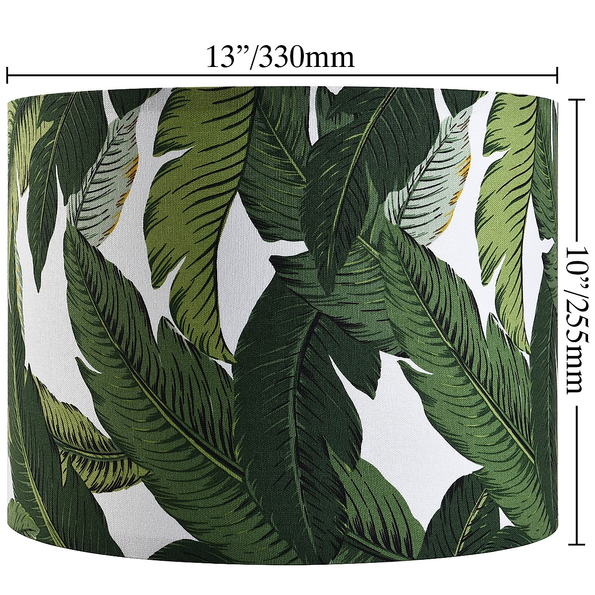 Tropical Lamp Shades - Natural Burlap Drum Lampshades with Greenery Leaf Print - 13" Top x 13" Bottom x 10" High - Ideal for Table & Floor Lamps - Hand Crafted - Farmhouse Decor - Assembly Required