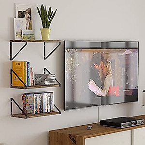 brightmaison BGT Mino Floating Shelves, 17"x8" Bookshelf for Living Room Decor Wall Shelves Bedroom Decor Kitchen Organization Bathroom Shelves Set of 3, Burnt Finish