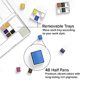 GenCrafts Watercolor Palette with Paper Pad 24 Premium Colors - 2 Refilable Water Brush Pens - 15 Sheets of Water Color Paper - Portable Painting