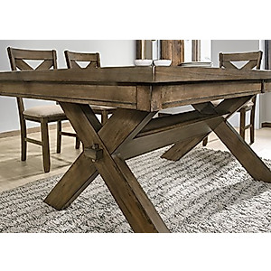 Roundhill Furniture Raven Wood Dining Set: Butterfly Leaf Table, Six Chairs, Glazed Pine Brown