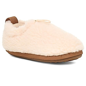 UGG Unisex-Child Plushy Slipper, Natural/Chestnut, 2 Little Kid