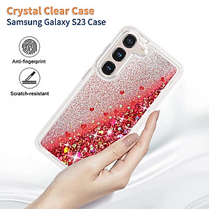 HesLine for Galaxy S23 Case Glitter Liquid,S23 Case Bling Quicksand Sparkle Shockproof Protective Hard PC Slim Bumper for Samsung Galaxy S23 5G 6.1'' Cute for Girls Women Men,Red