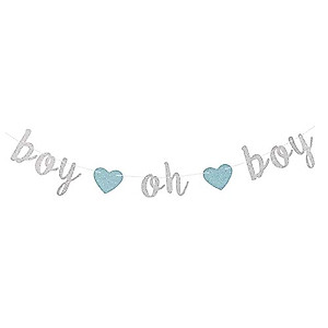 Glittery Boy oh Boy Banner Boy Birthday Party Sign Silver Heart-Shaped Backdrops
