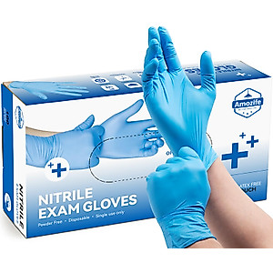 Amozife Blue Nitrile Disposable Gloves, 4 Mil Powder & Latex Free Non-Sterile Exam Gloves for Cooking, Cleaning, Food Prep, Medium