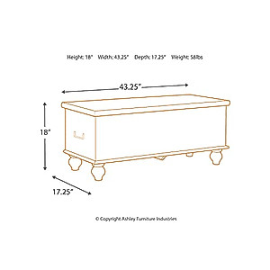 Signature Design by Ashley Fossile Ridge Boho Carved Wood Storage Bench with Hinge Top, Beige