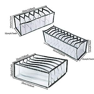 Underwear Storage Box Set of 3, Socks Storage Box, Bra Storage Box, collapsible Underpants Drawer Cabinet Dividers, Closet Clothes Organizers with Compartments for Women (Thicken Gray) (3 set + Bra)