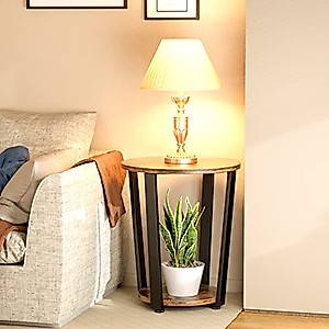 EKNITEY Wood Round End Table - 19.7" Dia. Side Table with Storage Small Table with Sturdy Metal Frame for Living Room Bedroom Couch Snack and Sofa 2-Tier