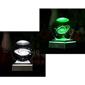 AIRCEE 3D Model of Galaxy Crystal Ball, with Led Lamp Stand, Planets Glass Ball, 6 Colors Light, Great Gifts, Educational Toys, Home Office Decor, Solar System Sphere with Gift Box