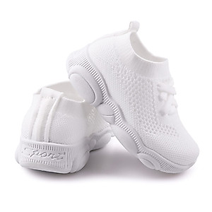 Baby First Walking Shoes 1-4 Years Kid Shoes Trainers Toddler Slip on Infant Waves Shoes Boys Girls Cotton Mesh Breathable Sneakers Outdoor(White,5 T) Bear22