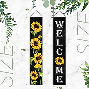 Sunflower Hanging Banners Spring Welcome Porch Banners Flags Fall Door Banners Flag Summer Hanging Banner for Front Door Garden Home Yard Sunflower Party Decorations (Black Background)