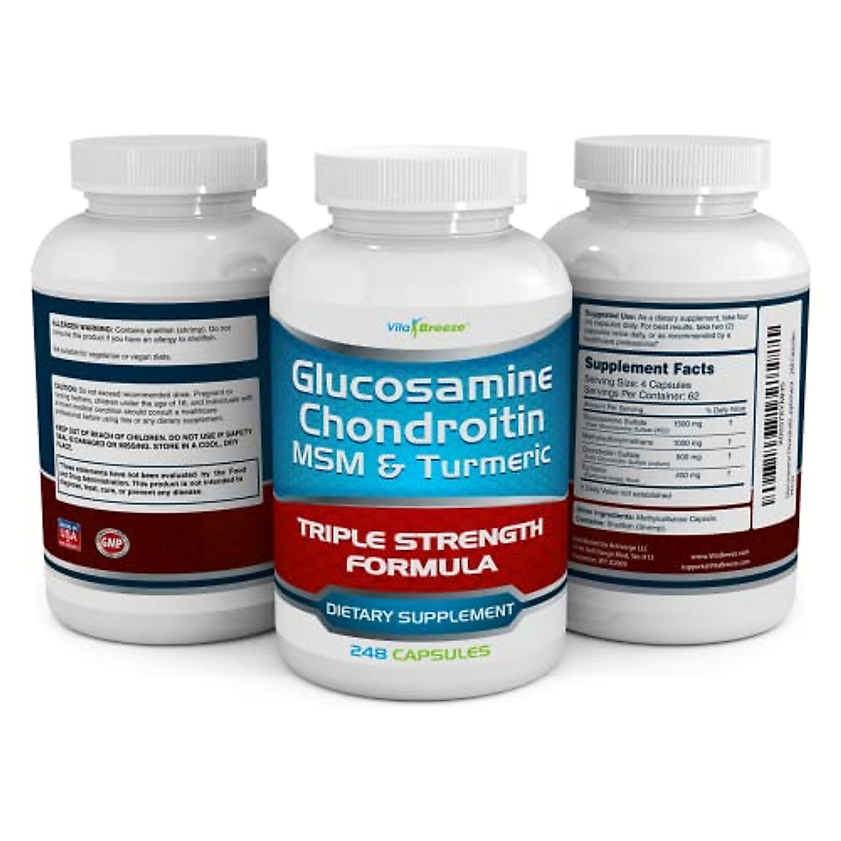 Glucosamine Chondroitin, MSM & Turmeric Dietary Supplement - 248 Capsules