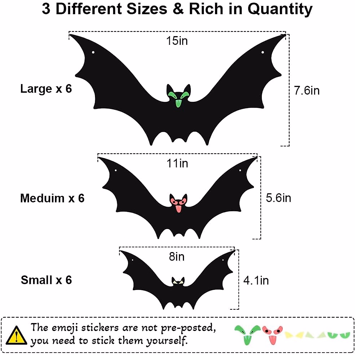 Hanging Bats Halloween Decoration Outside, Plastic Large Flying Bats with Glowing Eyes, Hanging, pasting Two Ways,Halloween Outdoor Tree Yard Porch Decoration Supplies(18 Pcs)