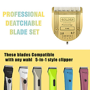 Adjustable 5 in 1 Blades Dog Grooming Blades Compatible with Wahl Animal Clipper Arco, Bravura, Chromado, Creativa, Figura, and Motion Pet, Dog, and Horse
