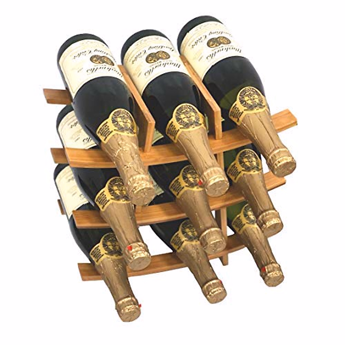 DECOMIL 9 Bottle Samurai Style Stackable Modular Wine Rack Wine Storage Rack Solid Bamboo Wine Holder Display Shelves, Wobble-Free (9 Bottle Capacity - Samurai Style Capacity)