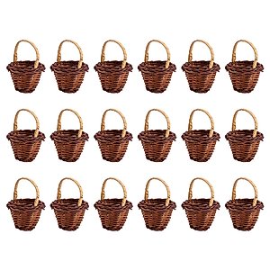 20pcs Decorative Mini Flower Basket Wedding Candy Basket Wood Woven Basket Fruit Picnic Food Basket for Wedding Party Favors Kitchen Light Yellow
