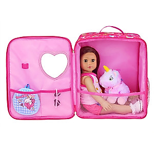 K.T.Fancy 7 PCS 18 inch Dolls Bag Carrier Set and Accessories Including 18 Inch Doll Clothes, Shoes, Sunglasses, Doll Backpack and Toy Unicorn (NO Doll)