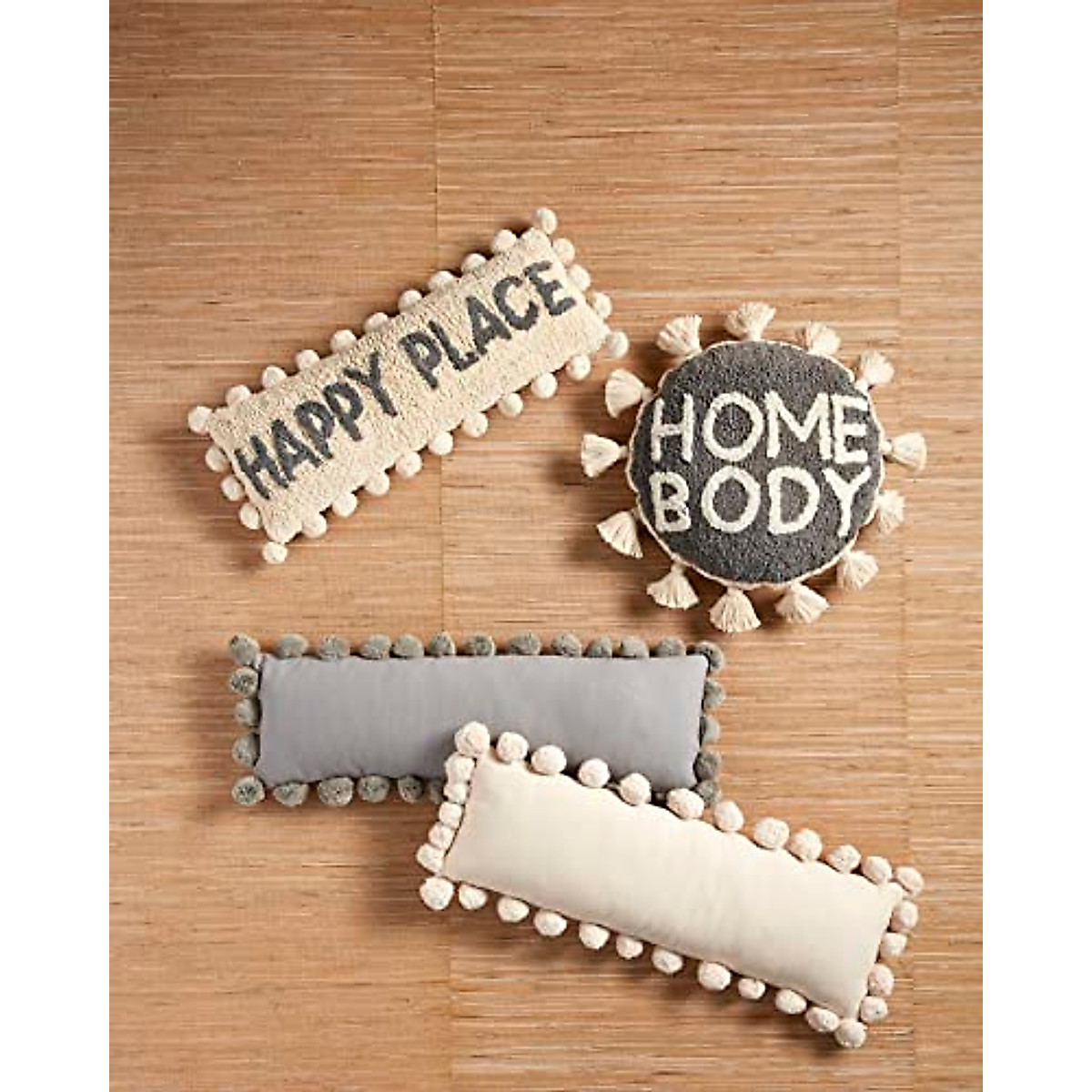 Mud Pie Happy Place Long Pillow, 35" x 11", Cream