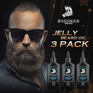 Bossman Jelly Beard Oil - Beard Growth Softener and Moisturizer Care - Larger 4oz, Bottle - 3 Pack Kit - Made in USA (Magic Scent)