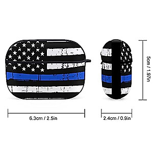 YouTary American Blue Line USA Police Stars Flag Pattern Apple Airpods pro Case Cover with Keychain, AirPod Headphone Cover Unisex Shockproof Protective Wireless Charging
