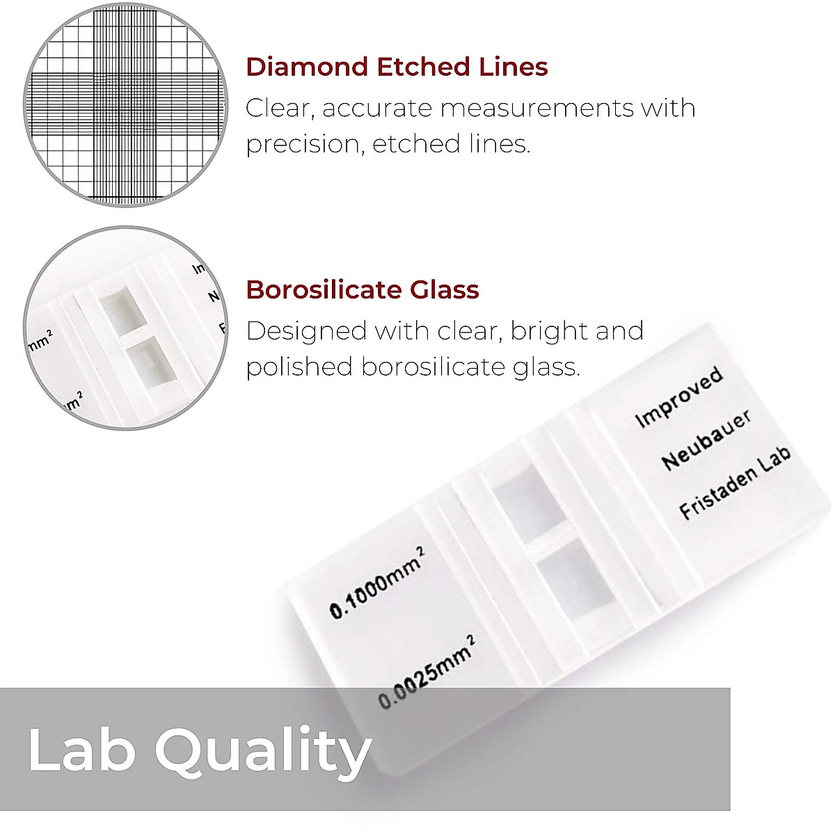 American Fristaden Lab Improved Neubauer Hemocytometer, Diamond Etched Blood Cell Counting Chamber, High-Light Transmission Glass with Hemocytometer Coverslips