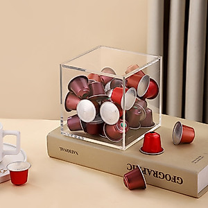 KissYou Acrylic Storage Box Coffee Pod Holder Organizers Accessories Anti Dust Durable Clear Acrylic Box for House and Office Use, Transparent Box with Lid