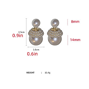Shell Pearl Double-sided Earrings for Women Girls 925 Sterling Silver Post Gold Plated Hypoallergenic 8-14mm Imitation Pearls Front Back Stud Earring Dainty Wedding Birthday Bridal Jewelry Gifts