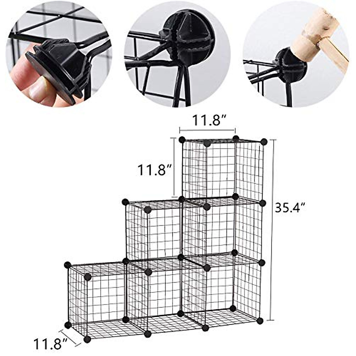 YCOCO Cube Storage Organizer,6 Cube Closet Organizers and Storage,Wire Metal Grids Bookshelf,Stackable Modular Shelves,Cube Storage Organizer Bins for Home,Office,Kids Room,Black