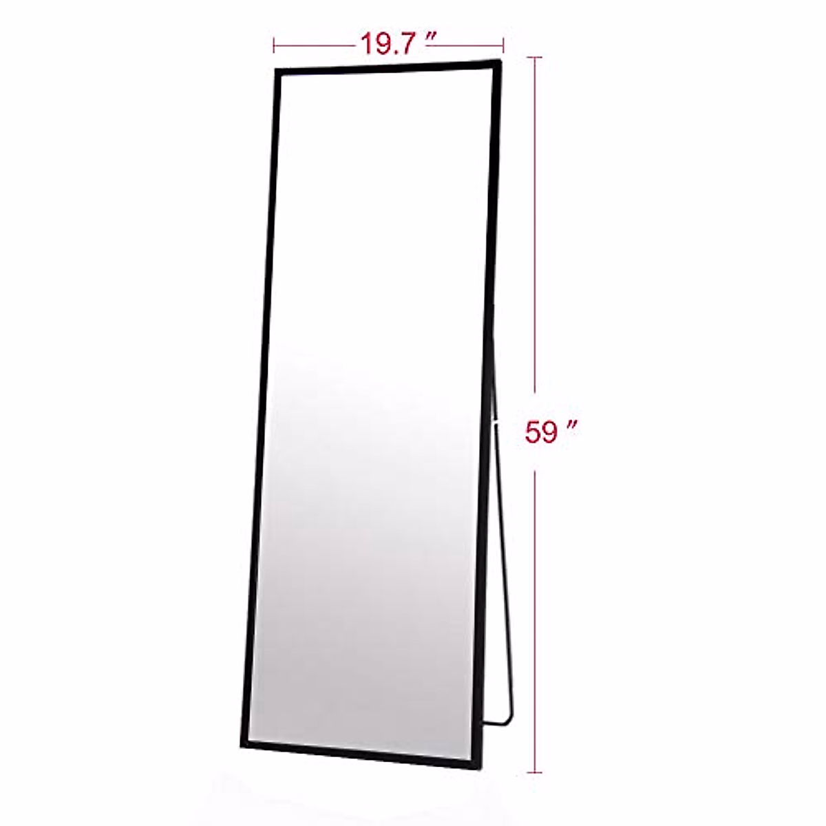 ZJIAH Full Length Mirror with Stand, 59" x 19.7" Rectangle Full Body Mirror Floor Mirror, Free Standing Dressing Mirror, Hanging/Wall-Mounted Mirror for Bedroom Living Room Locker Room, Black