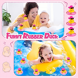Sosation Cowboy Rubber Duck Bulk Mini Car Yellow Duckies Bath Toys Party Favor with Mini Hat Swim Circle Necklace Sunglasses Car Ornaments for Summer Birthday Swimming Supplies (Classic Style, 12 Pcs)