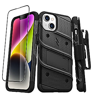 ZIZO Bolt Bundle for iPhone 14 (6.1) Case with Screen Protector Kickstand Holster Lanyard - Black