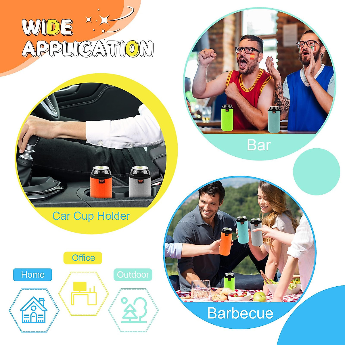 Desing Wish 4 Pack 16oz Can Cooler Sleeves Honeycomb Embossing Insulated Neoprene Soda Cans Sleeves Holders Non-slip Can Insulator Sleeves - Orange/Green/Cyan/Grey