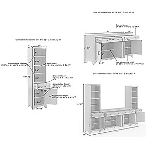 Crosley Furniture Tara 3-Piece Sideboard and Bookcase Set, Distressed Gray