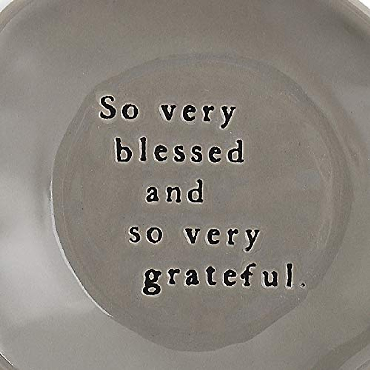 DEMDACO So Very Blessed and So Very Grateful Dove Grey 4.5 x 4 Glossy Ceramic Stoneware Wobbly Round Spoon Rest