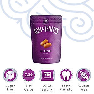 Tom & Jenny's Sugar Free Candy (Soft Caramel) with Sea Salt and Vanilla - Low Net Carb Keto Candy - with Xylitol and Maltitol - (Classic Caramel, 1-pack)