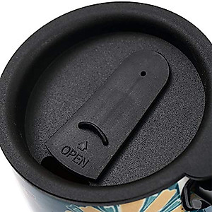 Topadorn Coffee Ceramic Mug Porcelain Latte Tea Cup With Lid 17oz. Floral Symphony, Green Bird