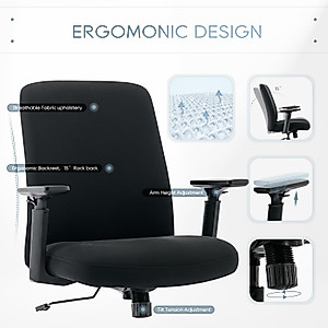 Drafting Chair, Tall Office Chair with Adjustable Armrests, Executive Ergonomic Computer Standing Desk Chair, Office Drafting Chair with Footrest Ring-Black