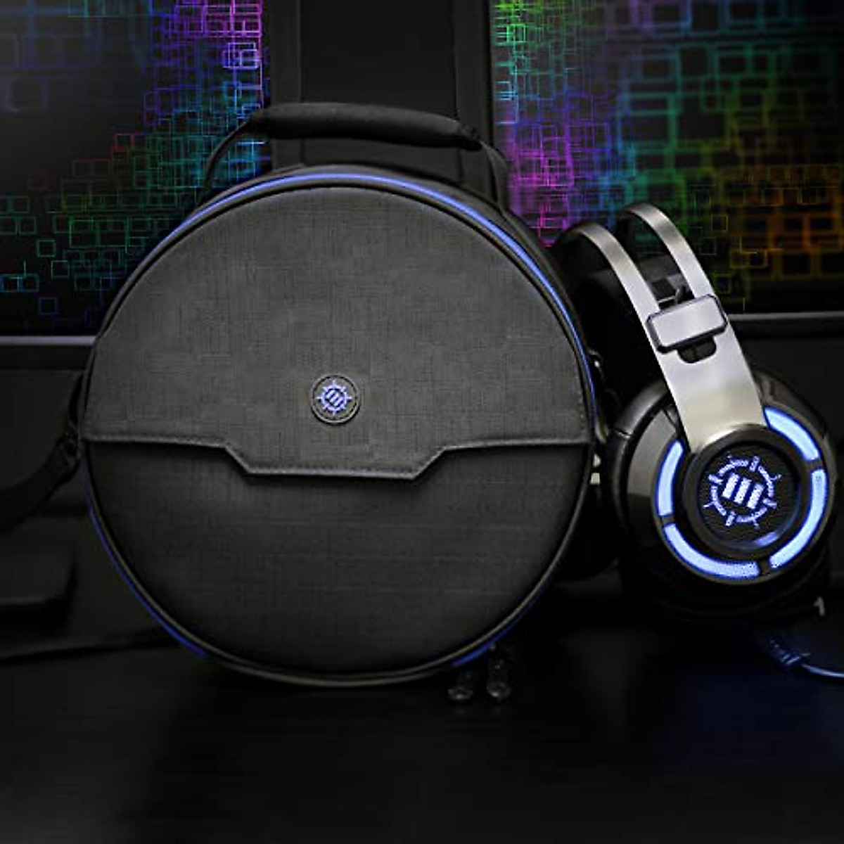 ENHANCE Portable Headphone Case for Wired & Wireless Headsets - Universal Headset Case Compatible with Playstation, Beats, Bose & Gaming Headphones - Accessory Storage, Strap & Carrying Handle - Blue
