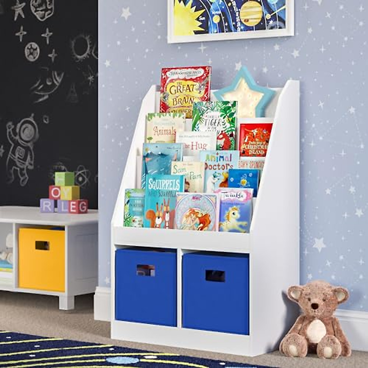 RiverRidge Kids Bookshelf & Toy Storage Organizer with 4 Book Racks, 2 Cubbies - Versatile Toy Organizer for Bedroom or Playroom Book Nook Toy Tidy