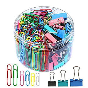 Paper Clips Binder Clips, 340PCS Paper Clips and Binder Clips Assorted Sizes, Colored Paper Clips Large and Medium, Binder Clips Medium, Small and Mini for Home Office School Document Organizing