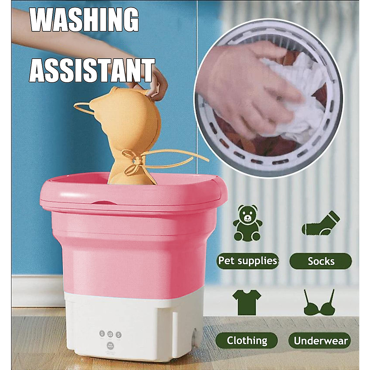 Krneaoch 6L 36W Folding Portable Washing Machine, Washing Machine Mini Portable Washing Machine, Portable Washer for Camping, RV, Travel, Small Spaces, Lightweight and Easy to Carry