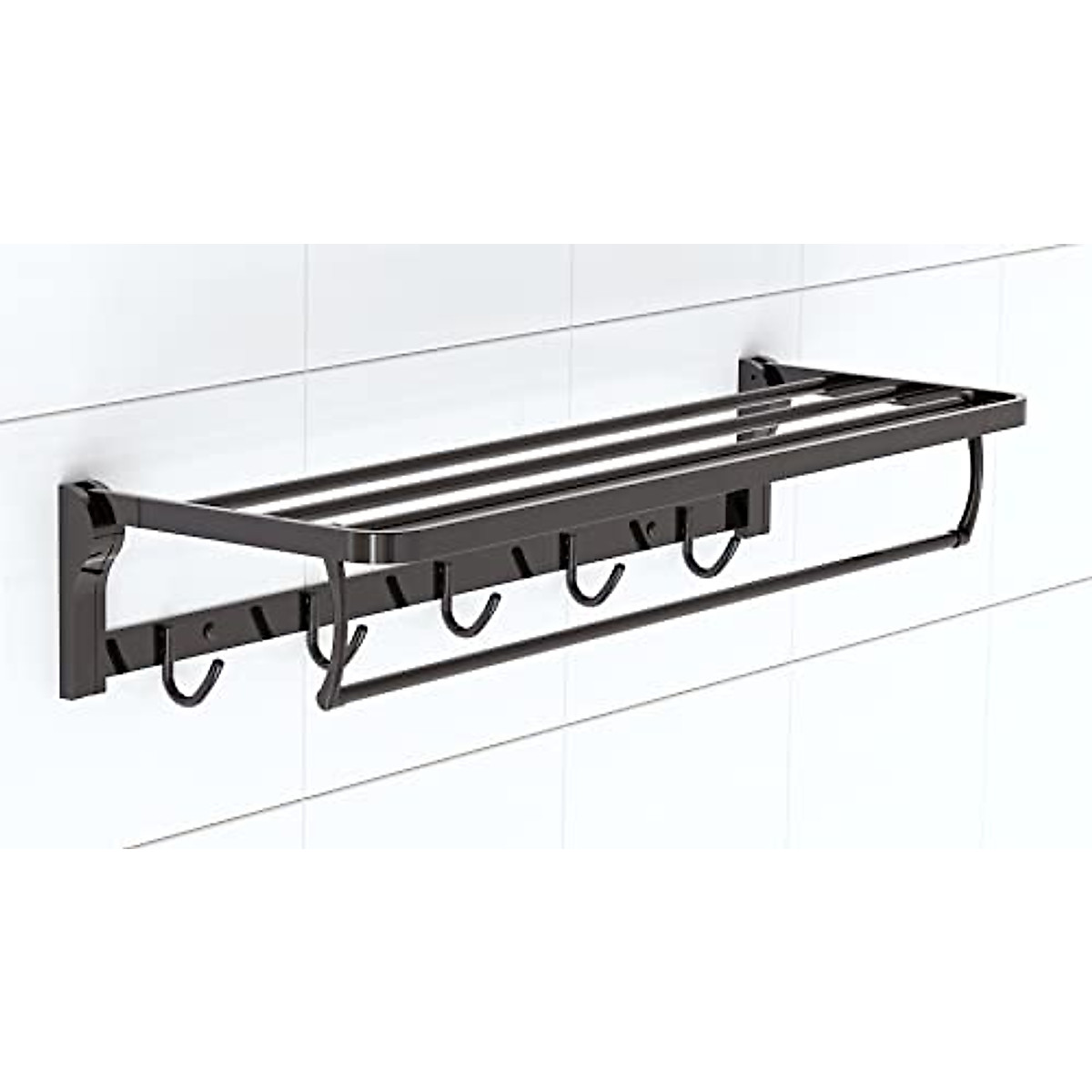 24 Inch 304 Stainless Steel Bathroom Towel Rack Towel Bar Towel Shelf Foldable Towel Rack Wall Mounted for Bathroom Lavatory Hotel Brushed Nickel
