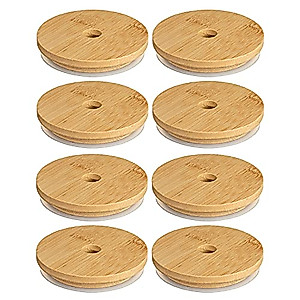 Guangdejin 8 PCS Bamboo Lids with Straw Hole Reusable Mason Jar Tops with Removable Silicone Rings, Seal Lids for Regular Mouth Mason Jars and Bottles, 2.7”