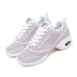 FLIOZY Women's Jazz Shoes Lace-up Platform Air Cushion Dance Shoes Breathable Athletic Fitness Yoga Walking Sneaker White 38