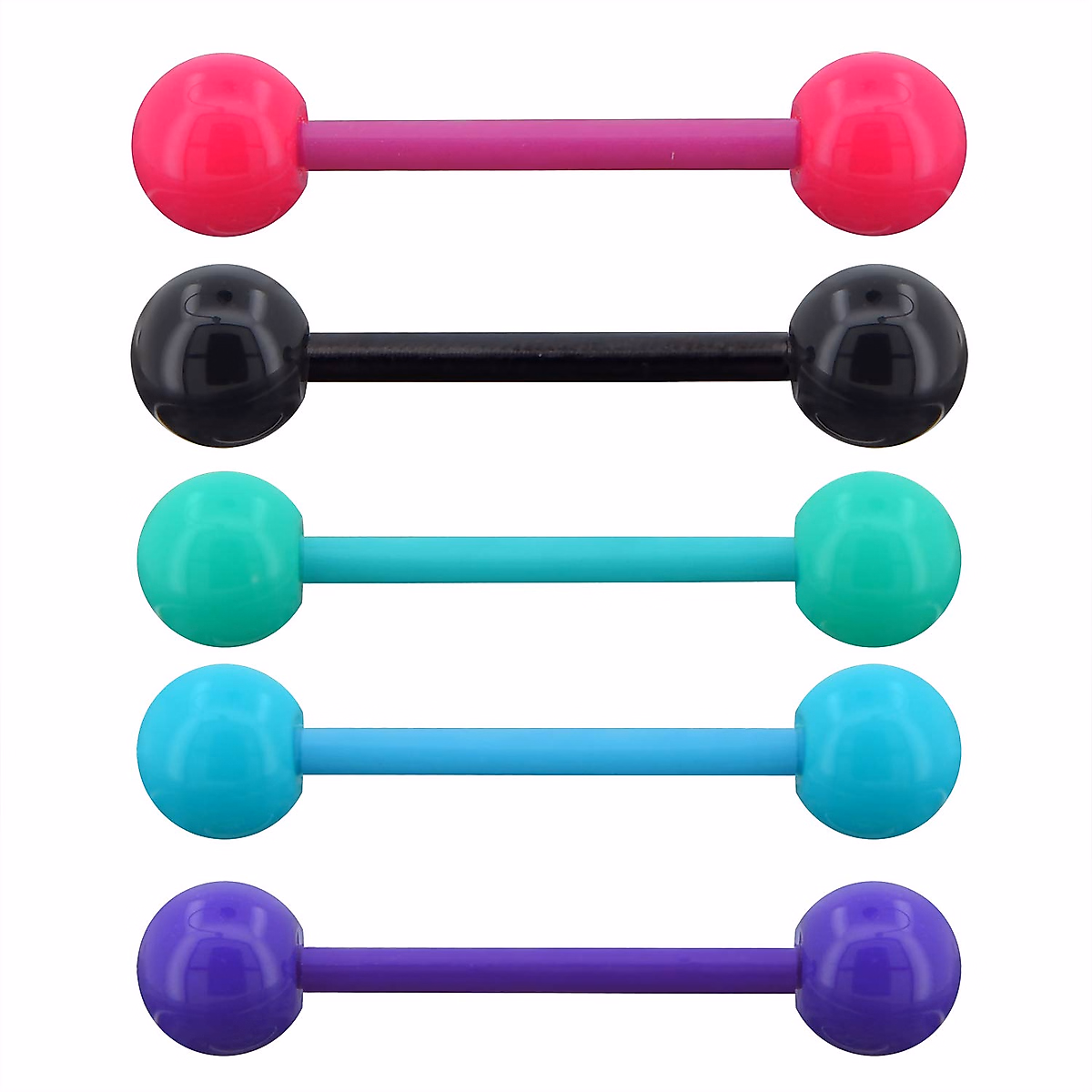 OUFER 14G 5PCS Soft Acrylic Tongue Rings Barbell Colorful Tongue Barbell Tongue Piercing for Women